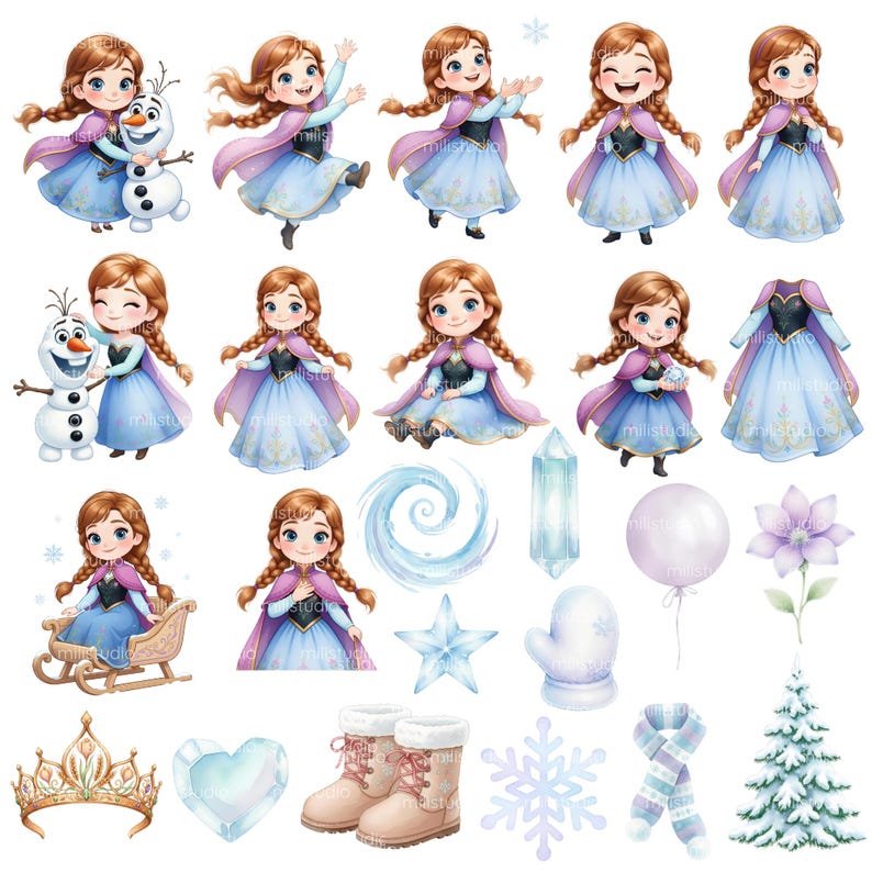 Anna Frozen Clipart • Red & Blue Watercolor Collection, Cute Anna ...