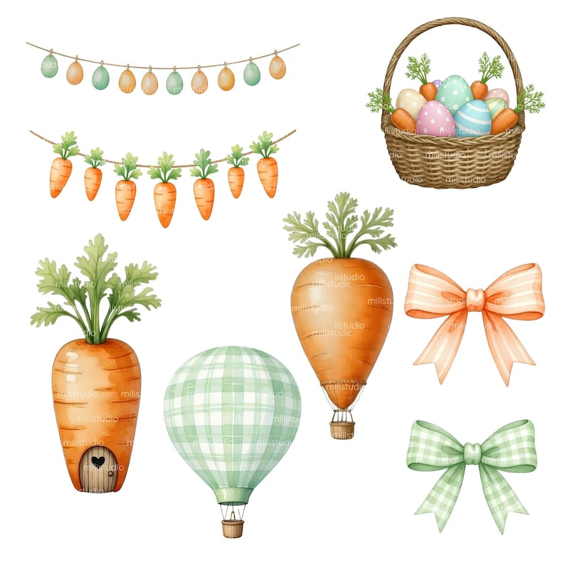 Easter Bunny Watercolor Clipart • Cute Digital Kit • 300 DPI PNG, Cute ...
