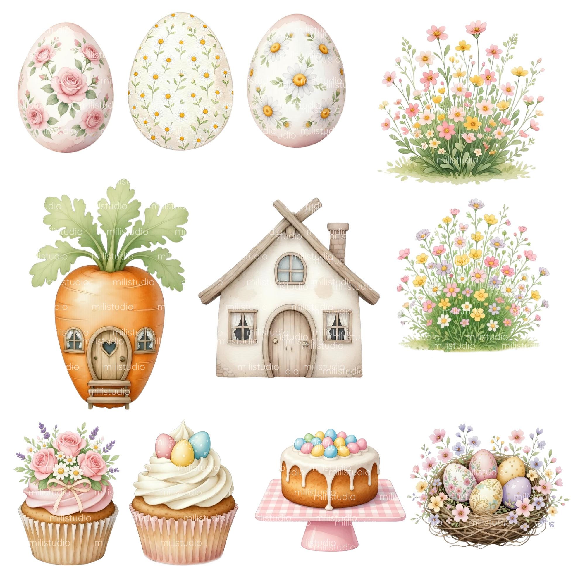 Easter Bunny Watercolor Collection • Pastel Spring Clipart, Spring ...