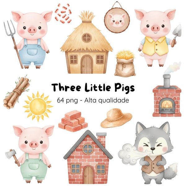 3 Little Pig Clipart - Etsy