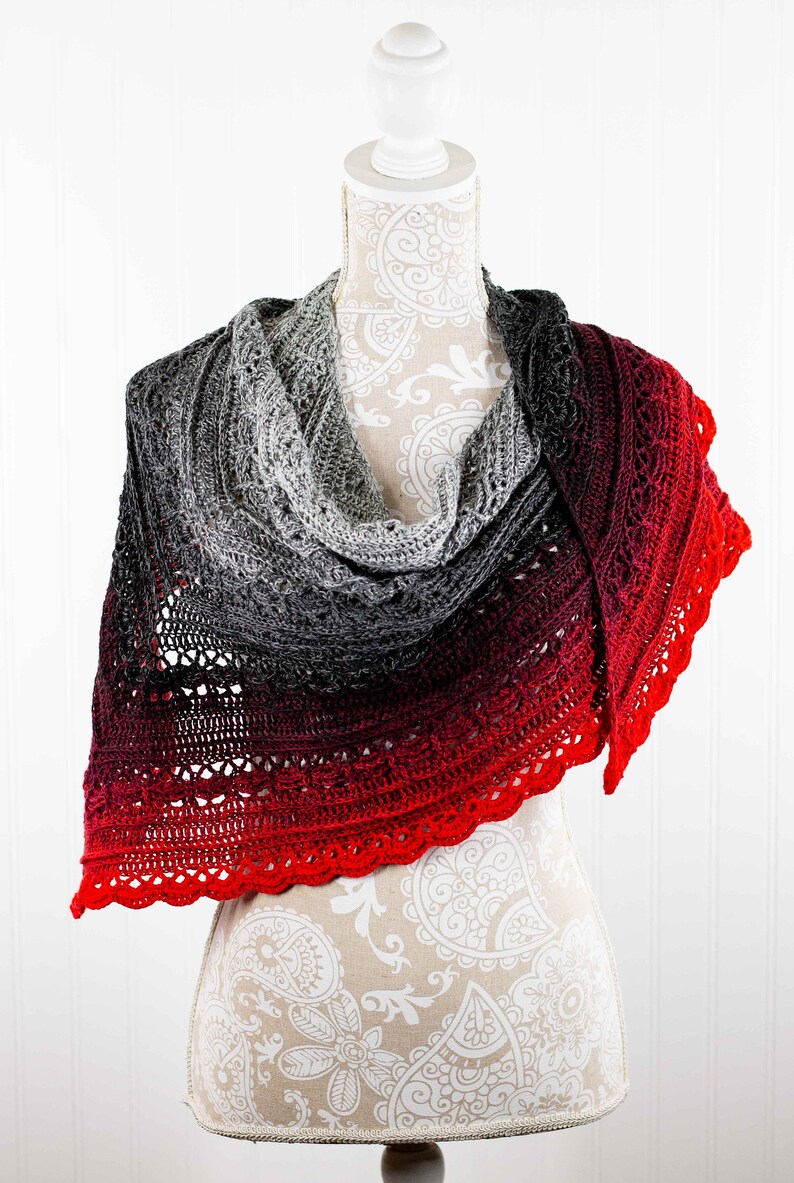 Handmade Crochet Shawl Gradient Red Grey Gift Holiday Mother Sister ...
