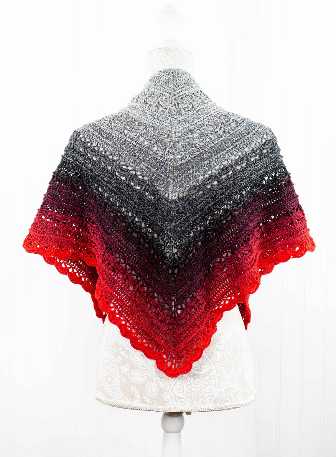 Handmade Crochet Shawl Gradient Red Grey Gift Holiday Mother Sister ...
