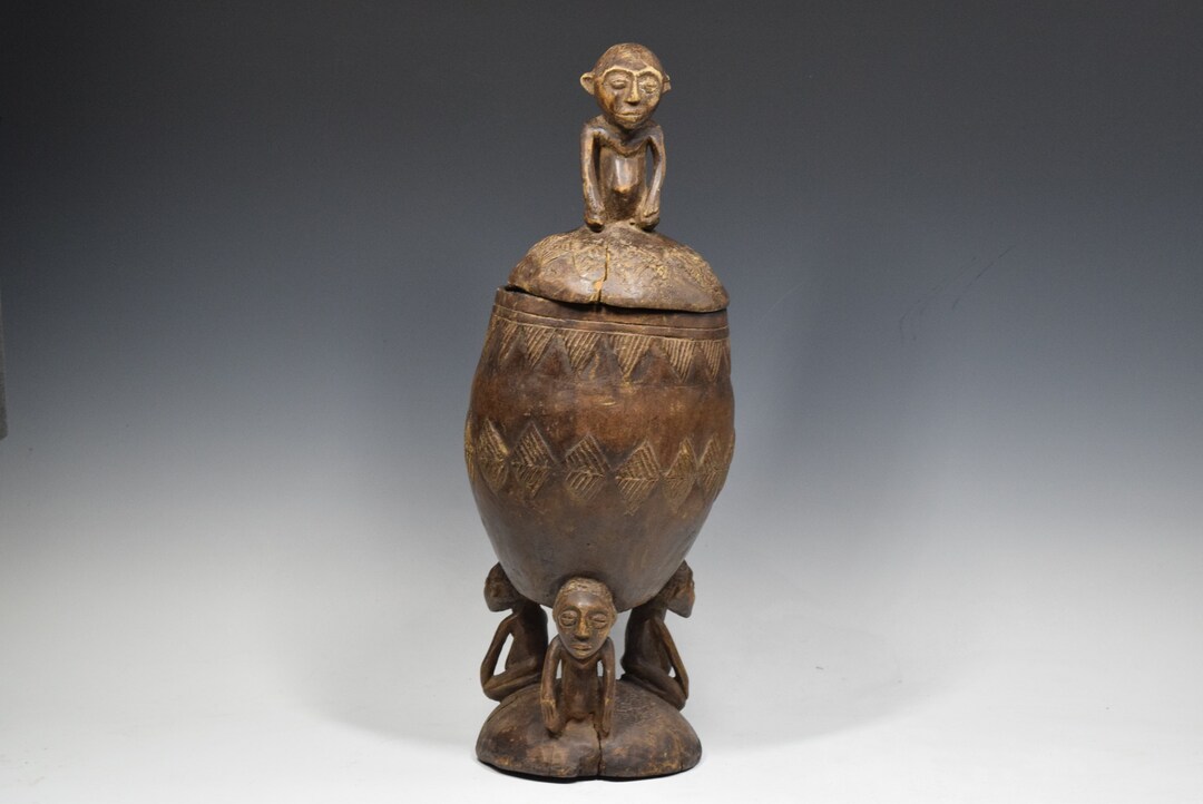 Rare African Wood Carved Vessel Jar - Etsy