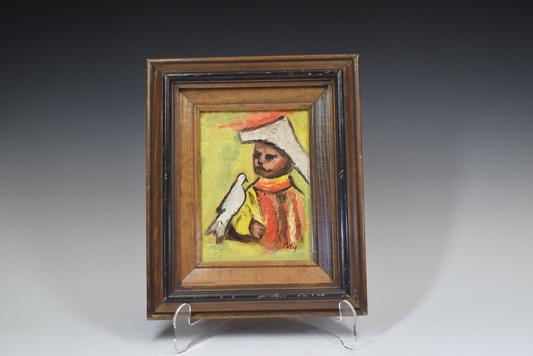 Vintage Collection Colorful Man With Bird Oil Painting Signed by Patsy ...