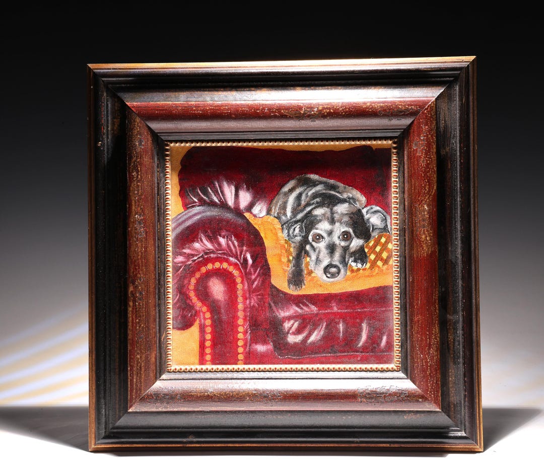 Vintage Reclining Dog Oil Painting Framed - Etsy