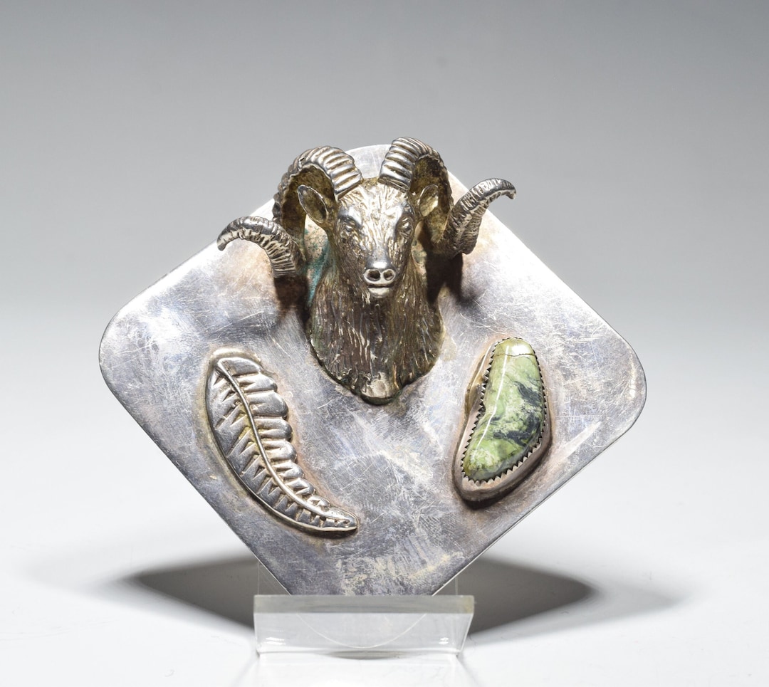 Rare Navajo Native American Turquoise Cast Ram Head Head Sterling ...