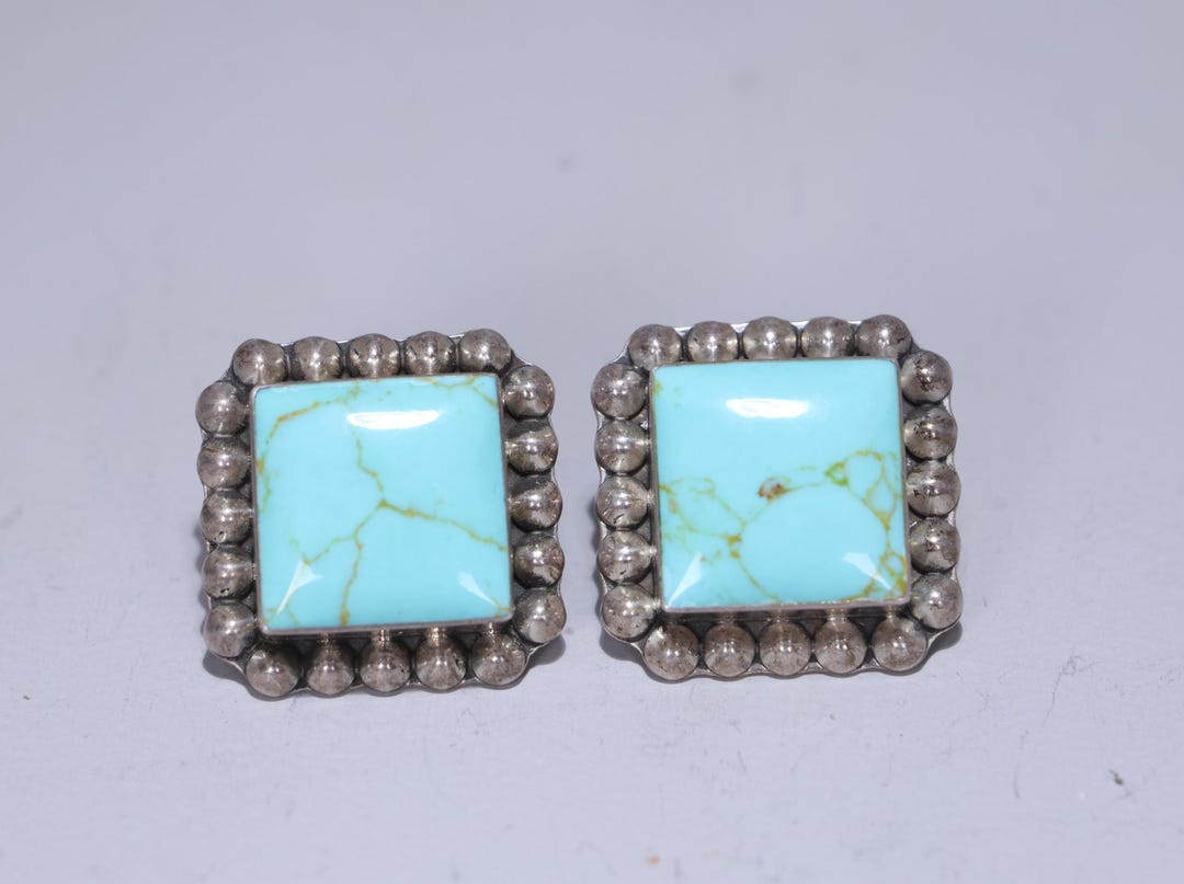 Vintage Sterling Silver 925 ATI Mexico Turquoise Square Earring - Etsy