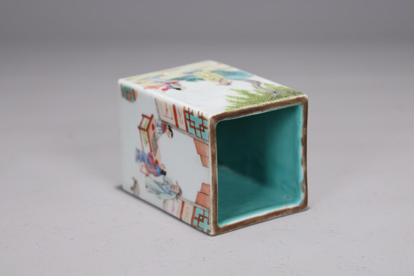 Chinese Famille Rose Hand Painted Storyteller Porcelain Square Brush ...