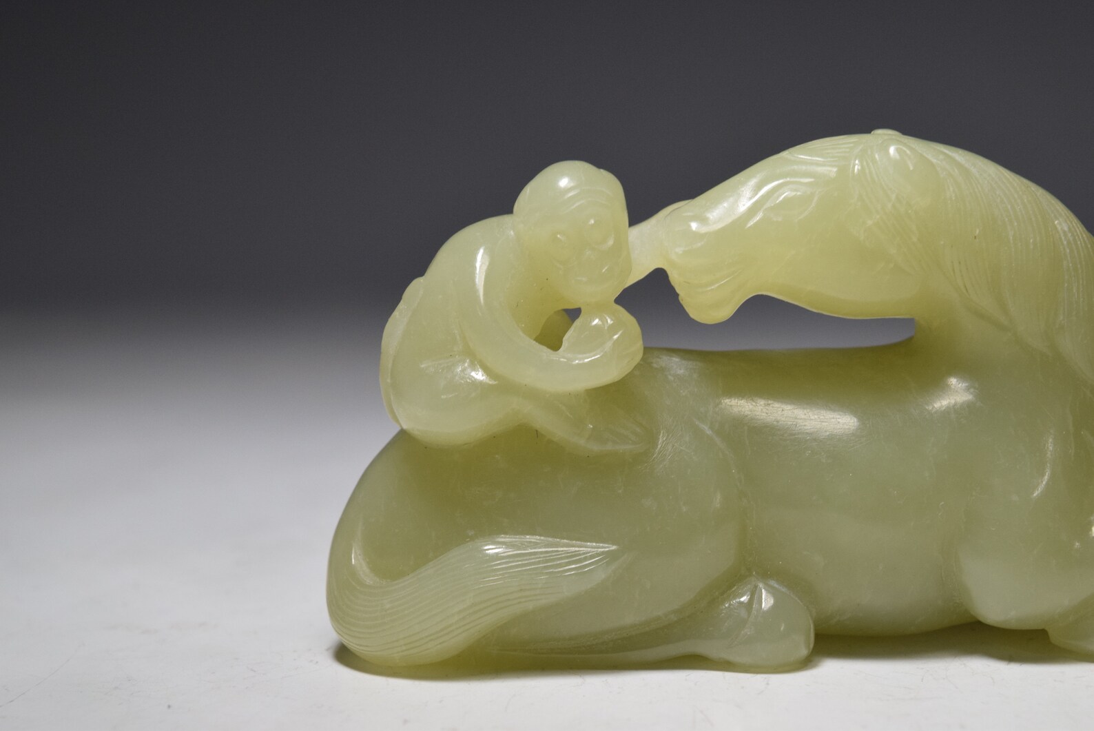 Vintage Collection Chinese Style Well Carved Green Yellow Jade Monkey ...