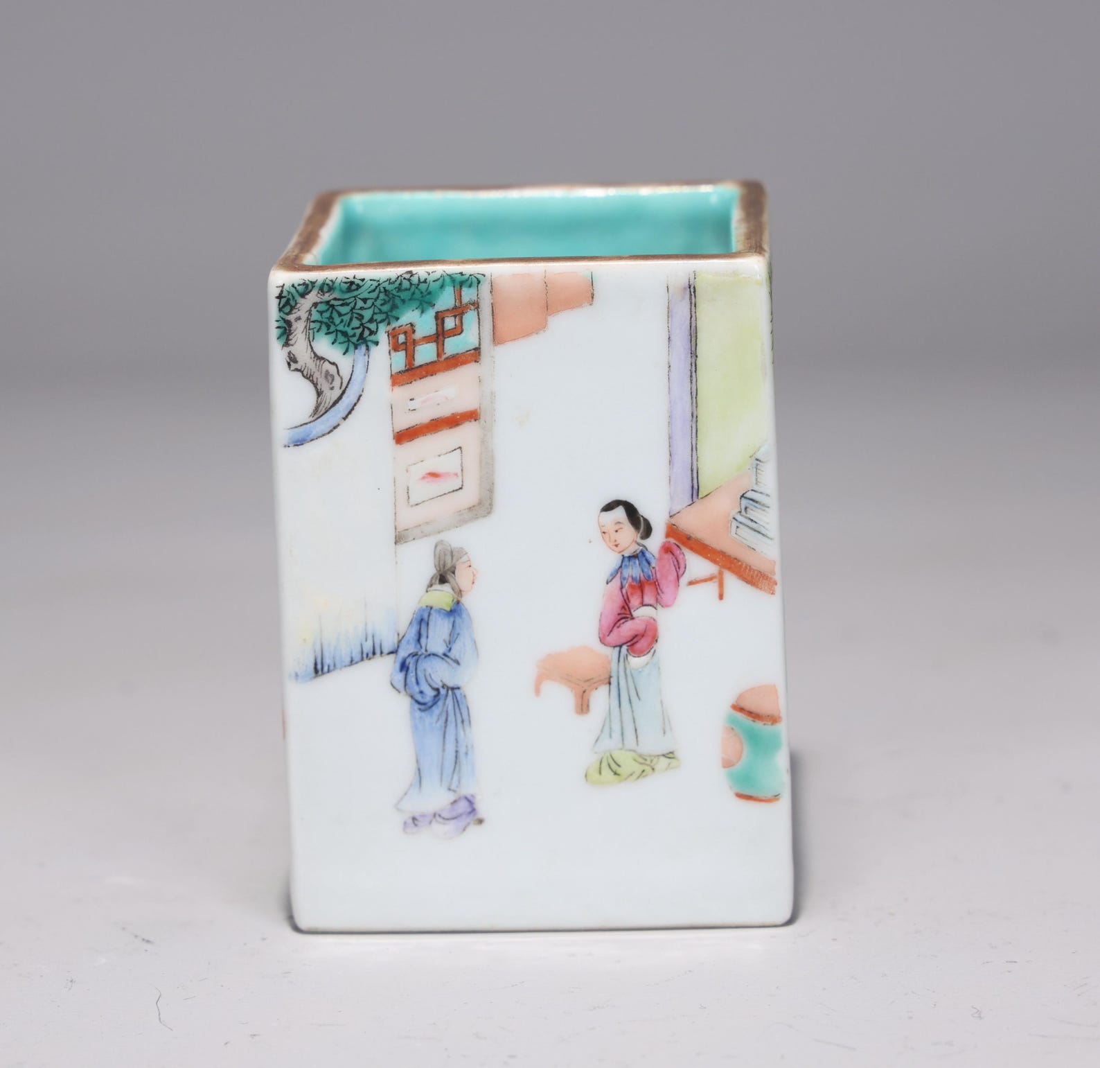 Chinese Famille Rose Hand Painted Storyteller Porcelain Square Brush ...