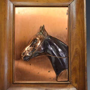 Vintage Copper Horse Head Wall Hanging, Wood Frame - Etsy