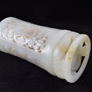 Chinese Collections Hollow Carved Jade Bat and Shou Pattern Brush Pot ...