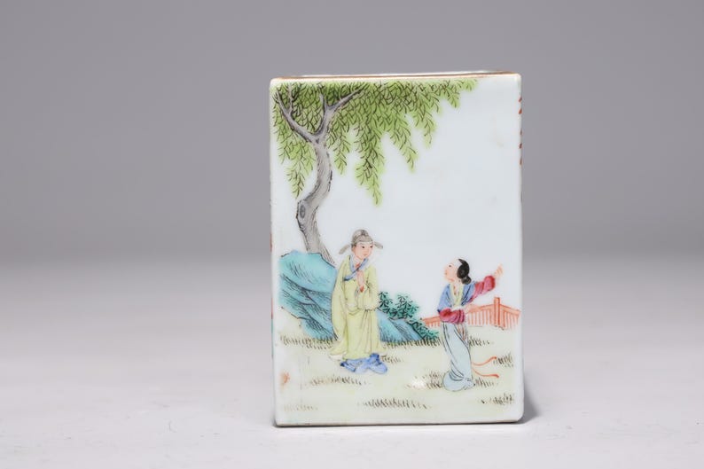Chinese Famille Rose Hand Painted Storyteller Porcelain Square Brush ...