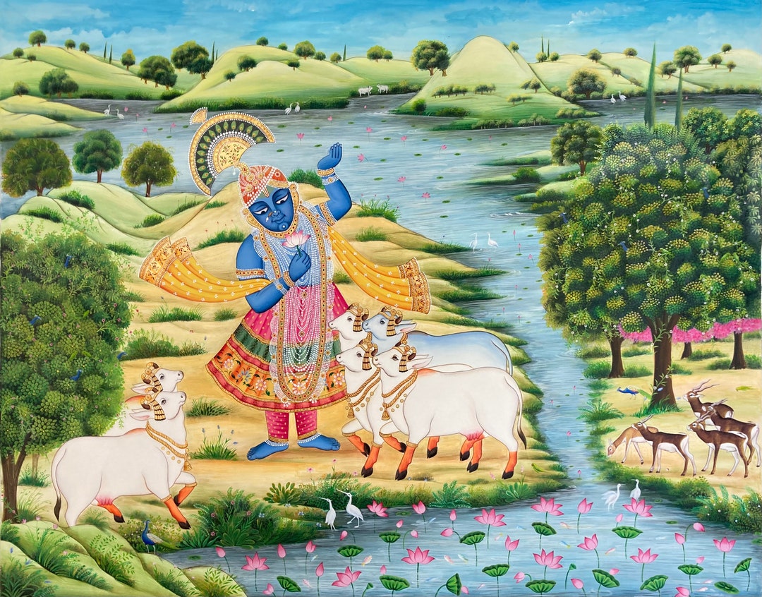 Shrinath Ji Scenery 24 Karat Gold Leaf & Acrylic on Linen Canvas ...