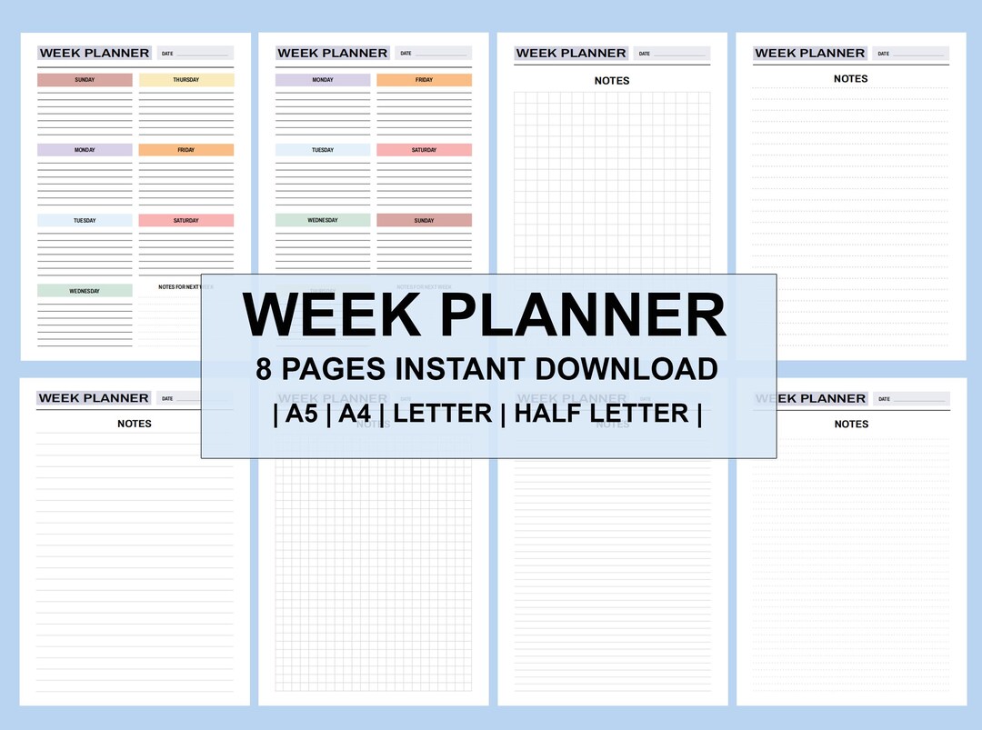 Colorful Reusable Week Planner Printable PDF, Minimalist Design ...