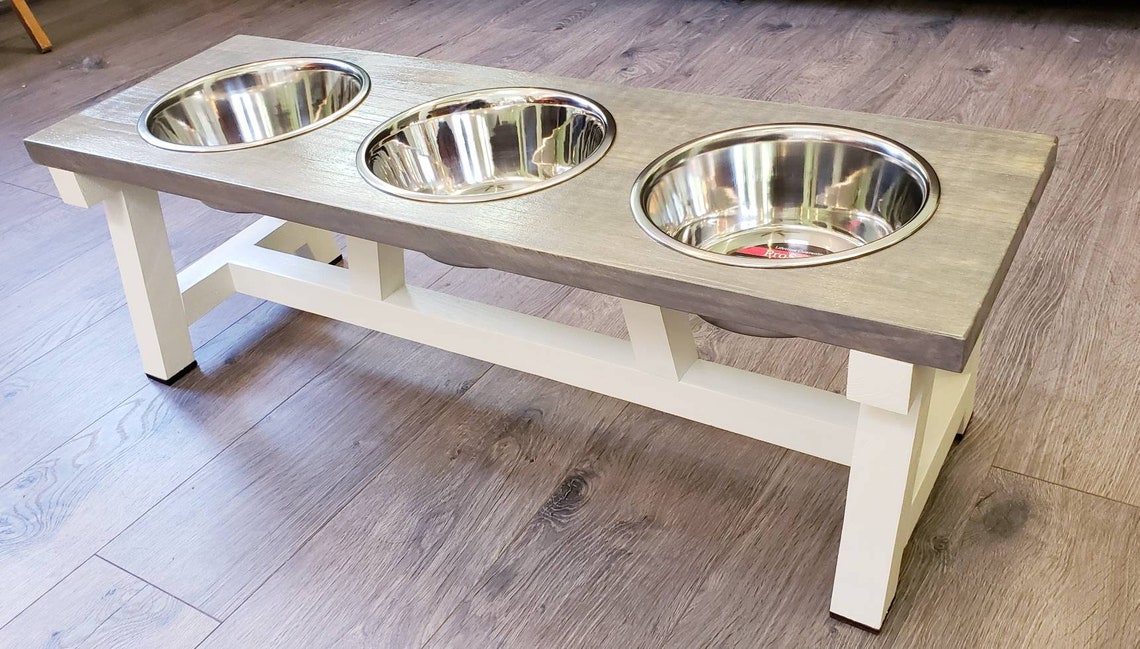Dog Food Stand Farmhouse Style 3 Bowls - Etsy