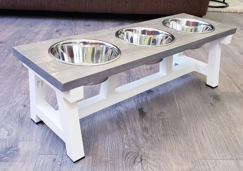 Dog Food Stand Farmhouse Style 3 Bowls - Etsy