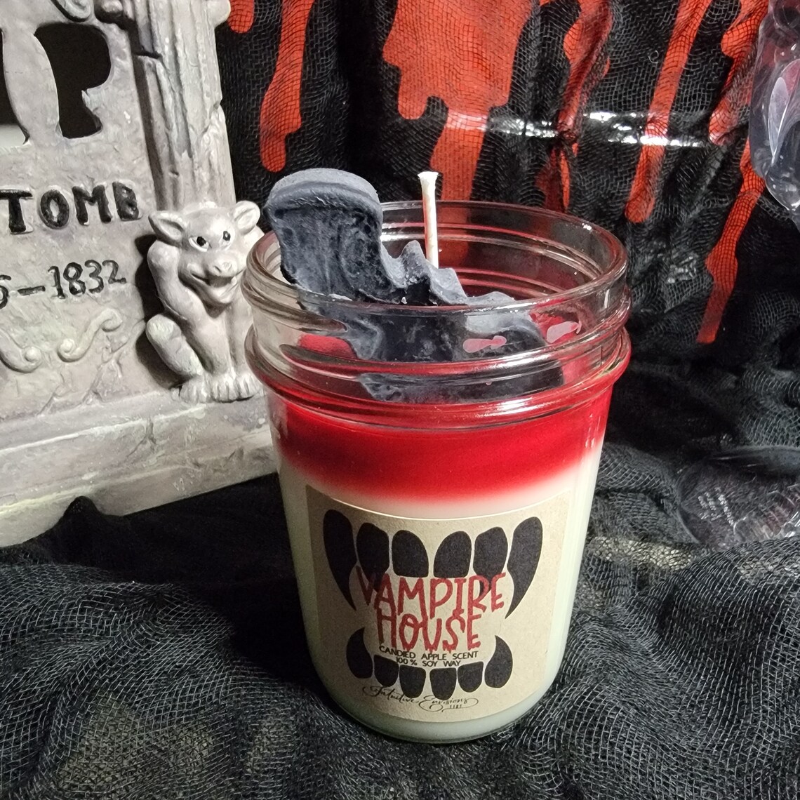 Vampire House Candle With Bloody Fang Impression & Bat! 100% Soy Wax ...