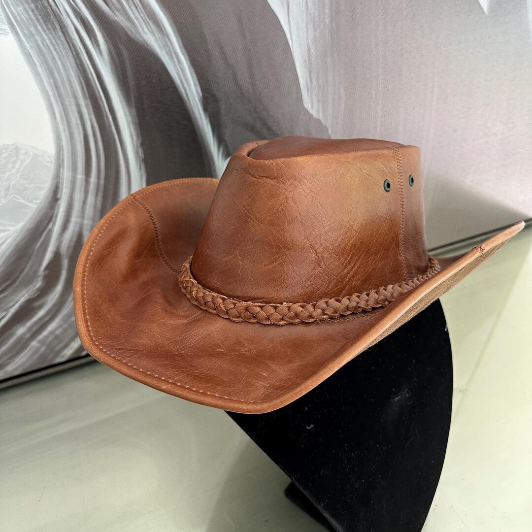 2000s Vintage Ilids Unisex Brown Leather Cowboy Hat in Medium - Etsy