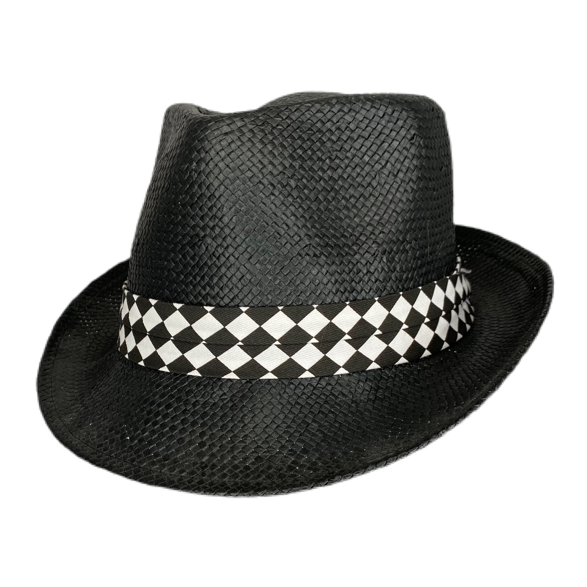 2000s Vintage Unisex Black Straw Fedora With Black/white Band - Etsy