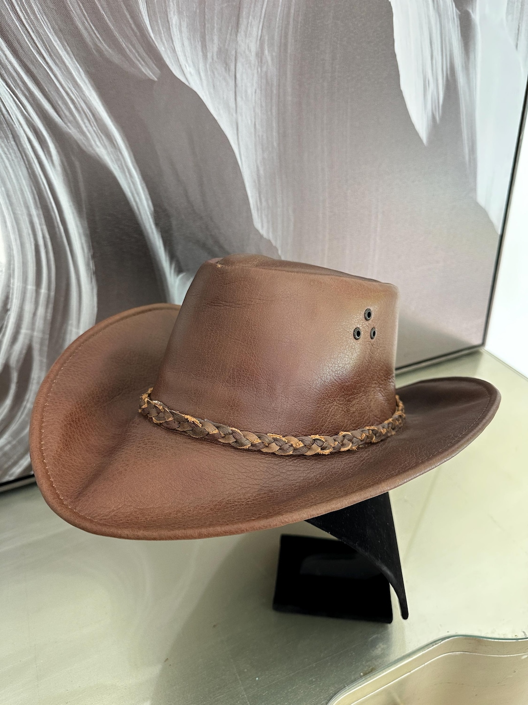 2000s Vintage Unisex Brown Leather Cowboy Hat - Etsy