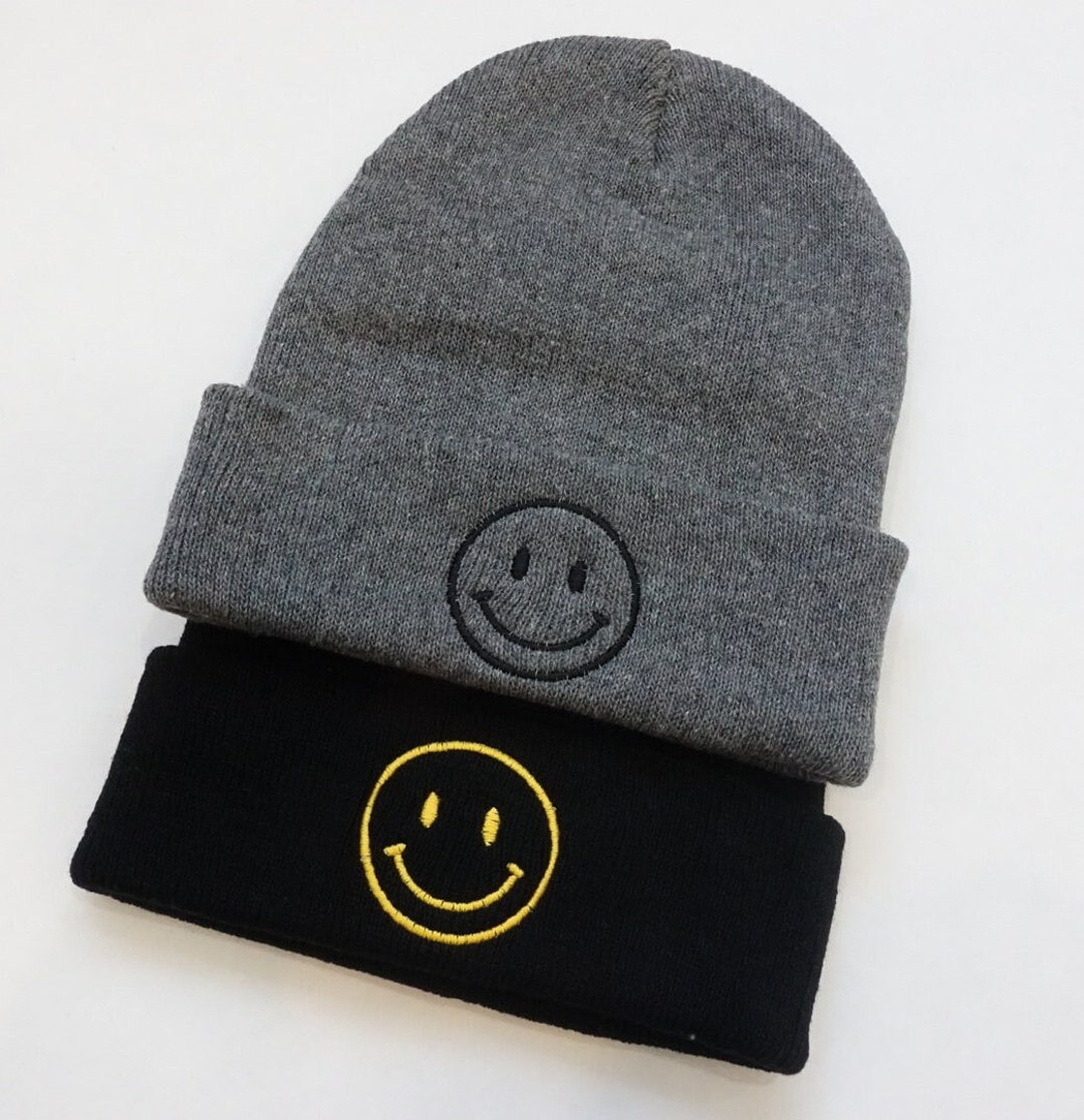 Custom Embroidered Happy Face Beanie | Winter Beanie | Winter Hat ...