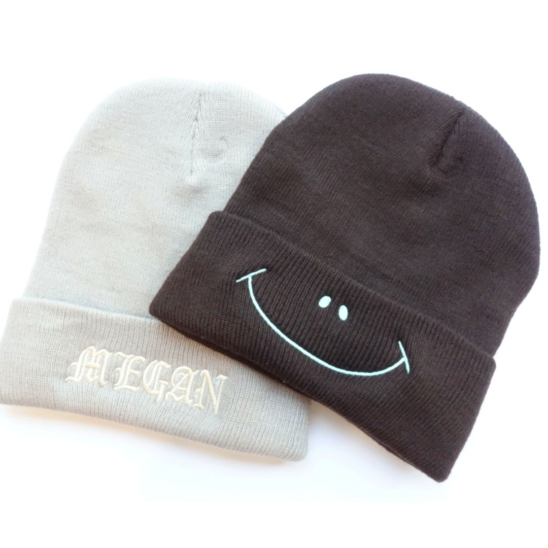 Personalized Embroidered Name Beanie, Smile Face , Custom Name Beanie ...