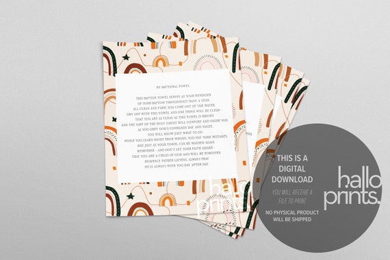 LDS Baptism Towel Poem Digital Print / Instant Download / LDS | Etsy