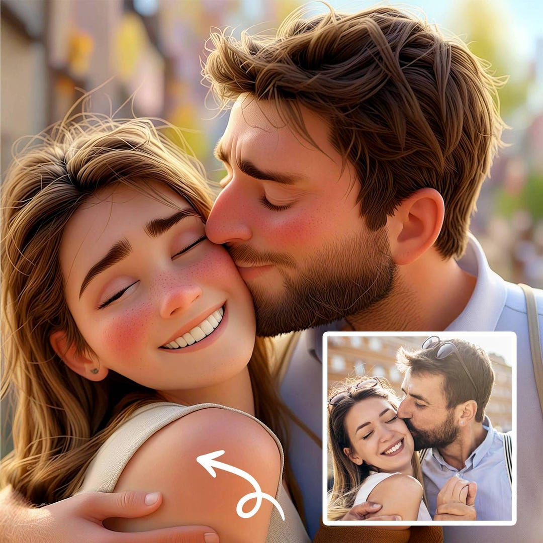 Custom Portrait Pixar Couple Personalized Cartoon Photo Pixar Style ...