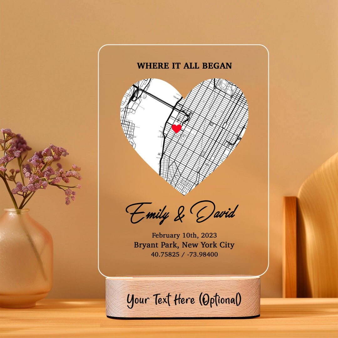 Light up Custom Map Plaque Our First Date First Kiss First Ride Custom ...
