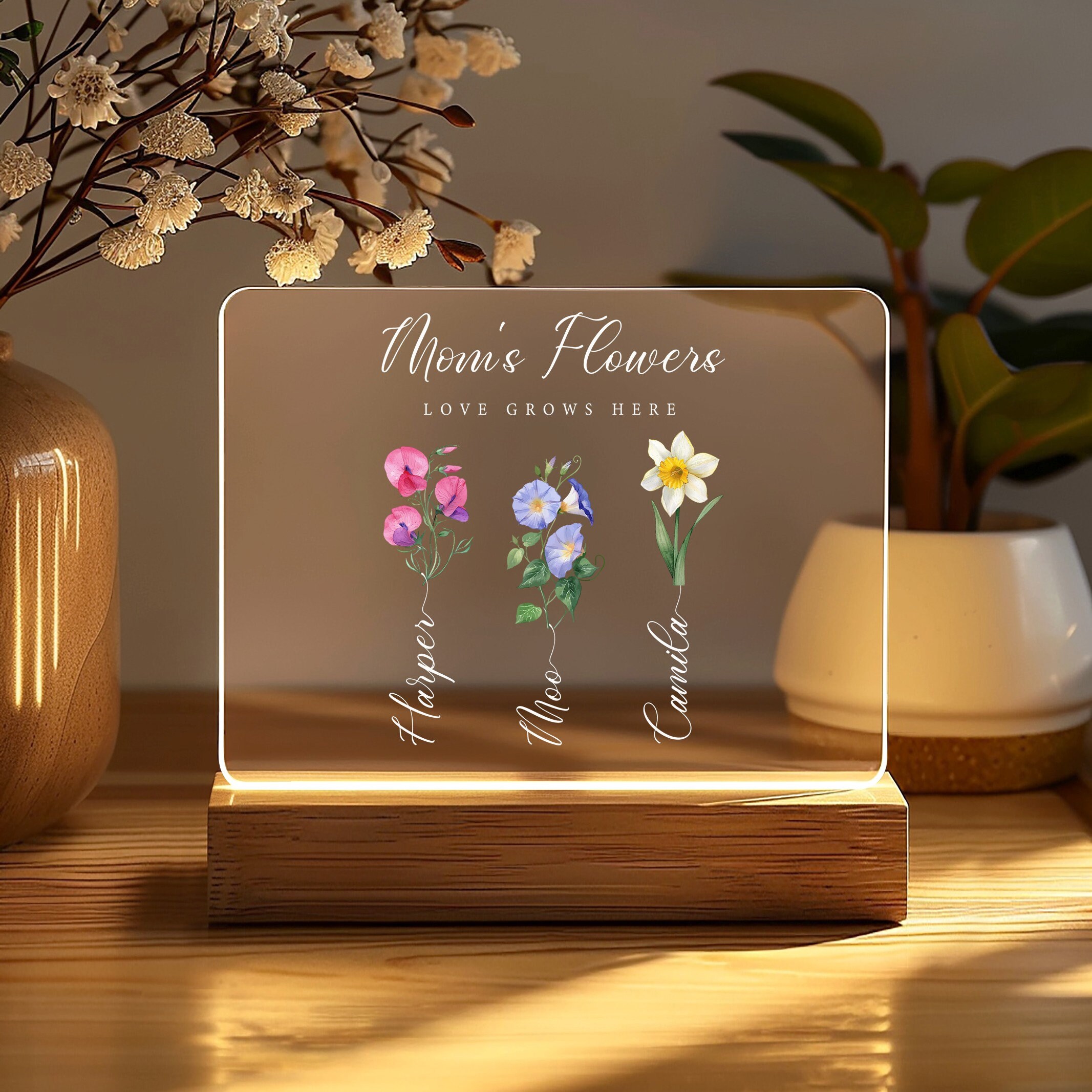 Personalized Birth Flower LED Night Light: Mom's Garden Gift - Etsy