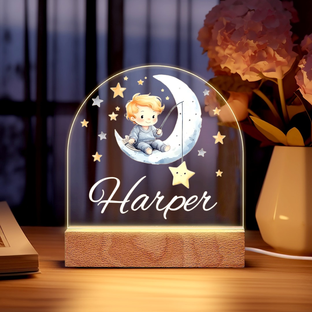 Personalized Name Night Light: Wooden Base, Nursery Decor - Etsy