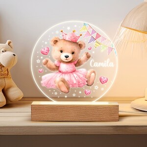 Personalised Rainbow & Hearts LED Night Light With Solid Beech Wood ...