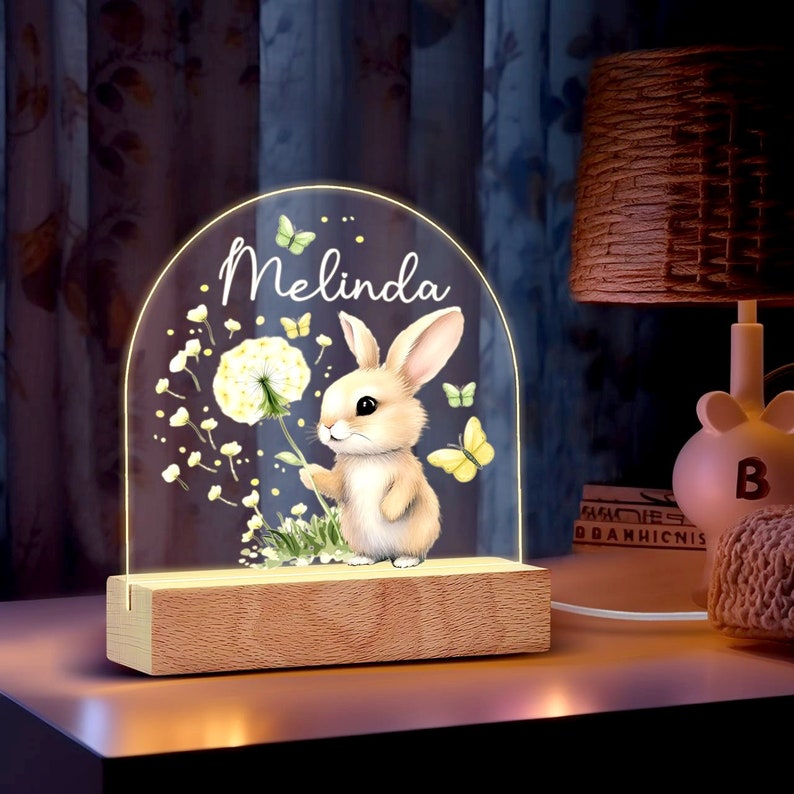 Personalized Rabbit Night Light: Acrylic Kids Bedroom Lamp - Etsy