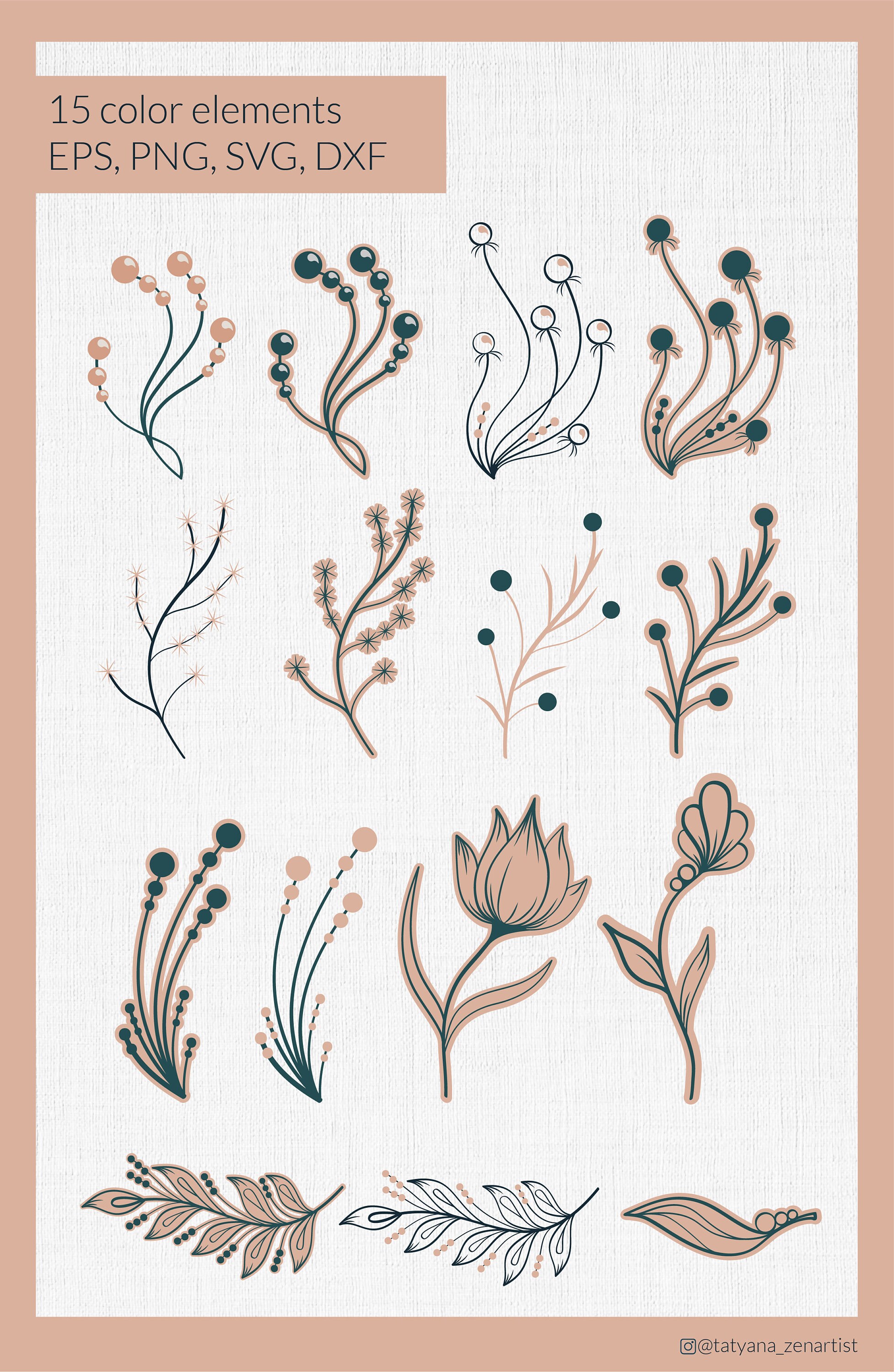 Botanical clipart floral motif svg line art feminine desin | Etsy