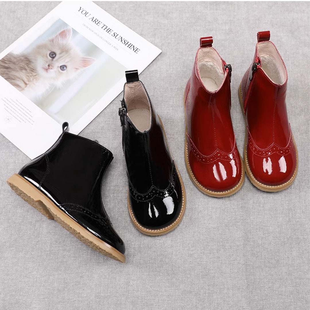 Baby Girl Black Booties, Black Patent Leather Red Patent Leather ...