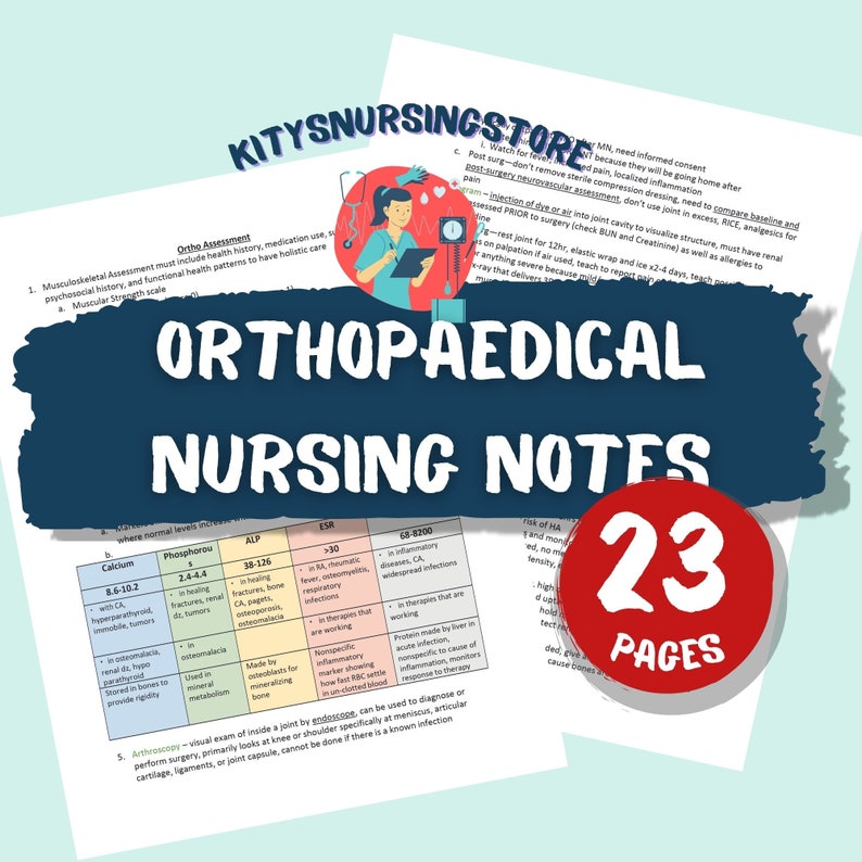 Colorful Orthopaedical Nursing Notes 23 Pages PDF Instant Digital ...