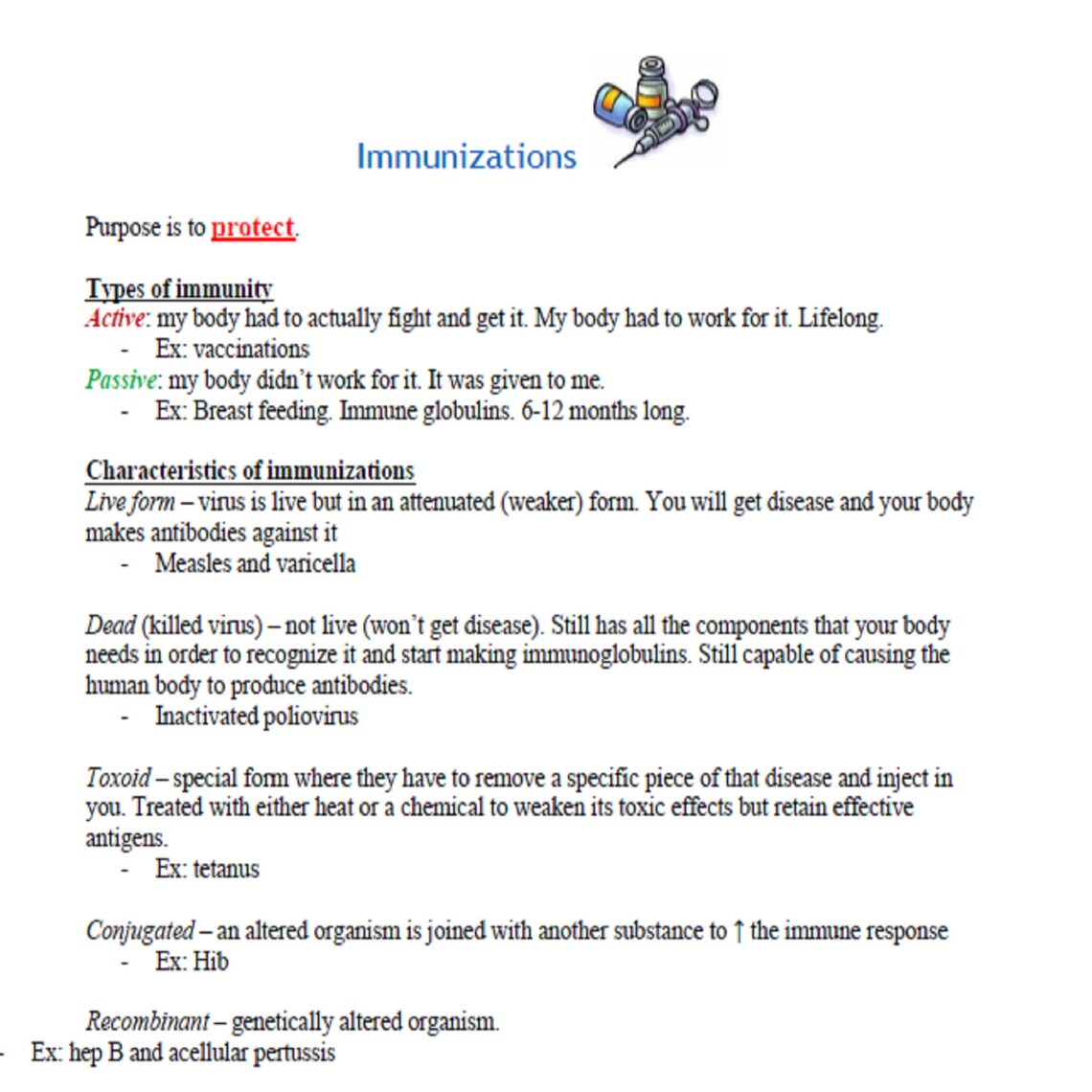 Colorful Immunization Notes for Nursing Students and Medical Providers ...