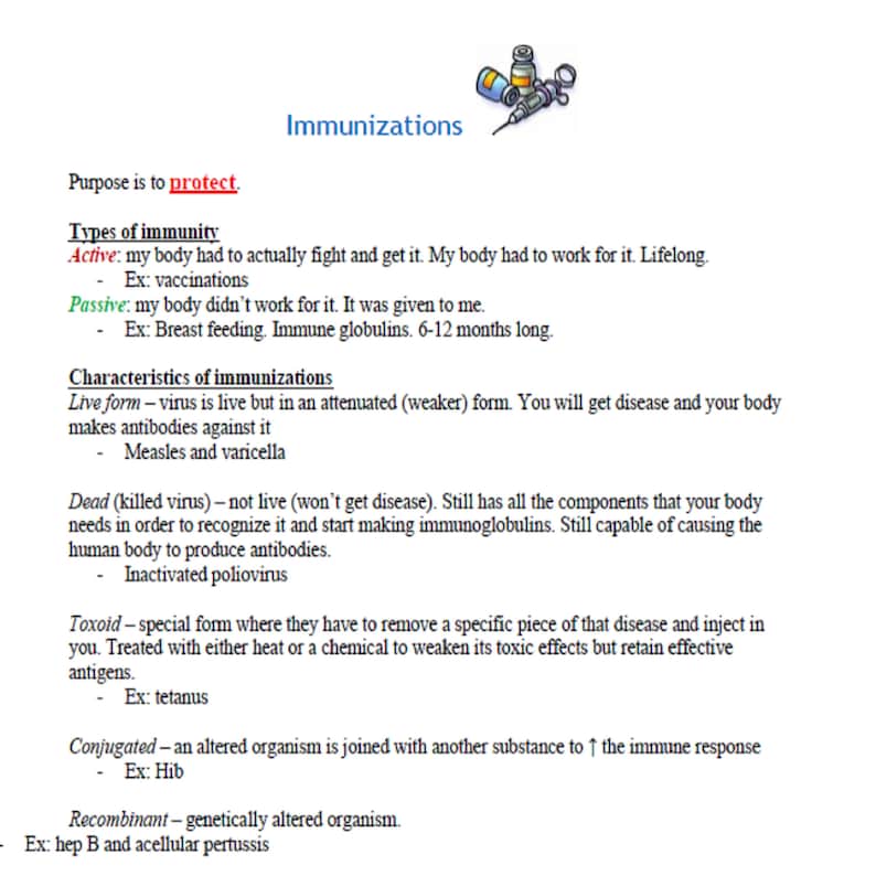 Colorful Immunization Notes for Nursing Students and Medical Providers ...