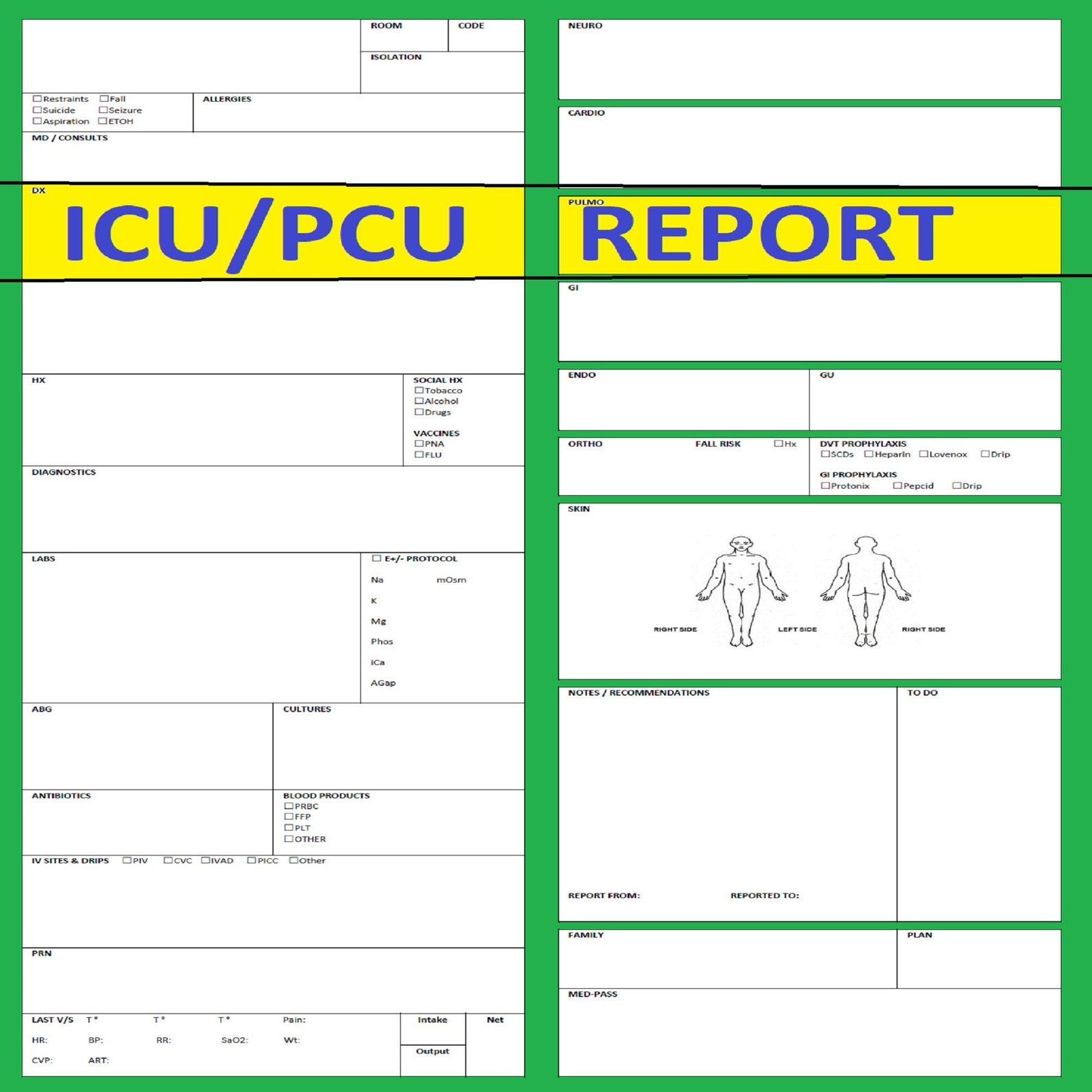 BEST ICU Pcu Nurse Brain Sheet Report for New Grad Nurse and Nursing ...