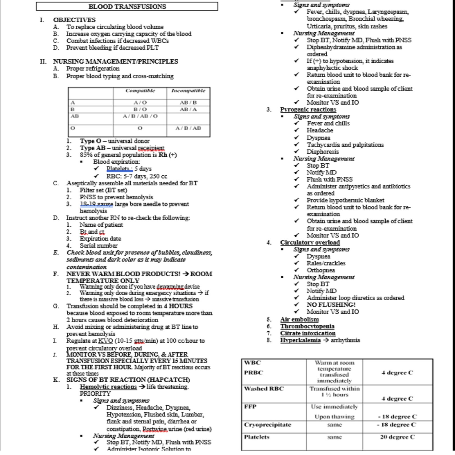 Nursing Hematology Section Review 10 Pages Study Guide Printable Word ...