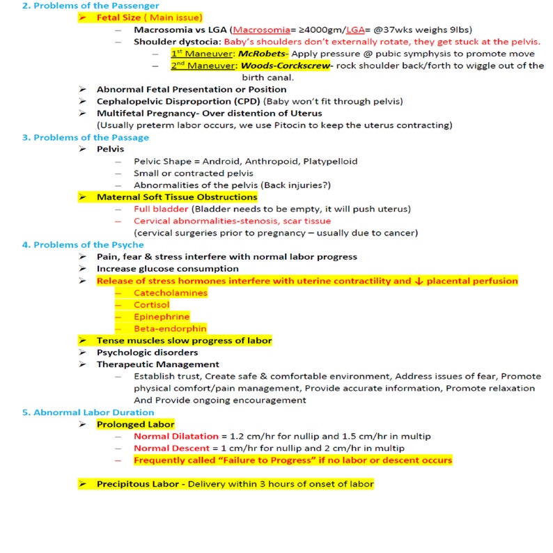 Labor and Delivery Complication Notes / Complicated Birth Notes 7 Pages ...