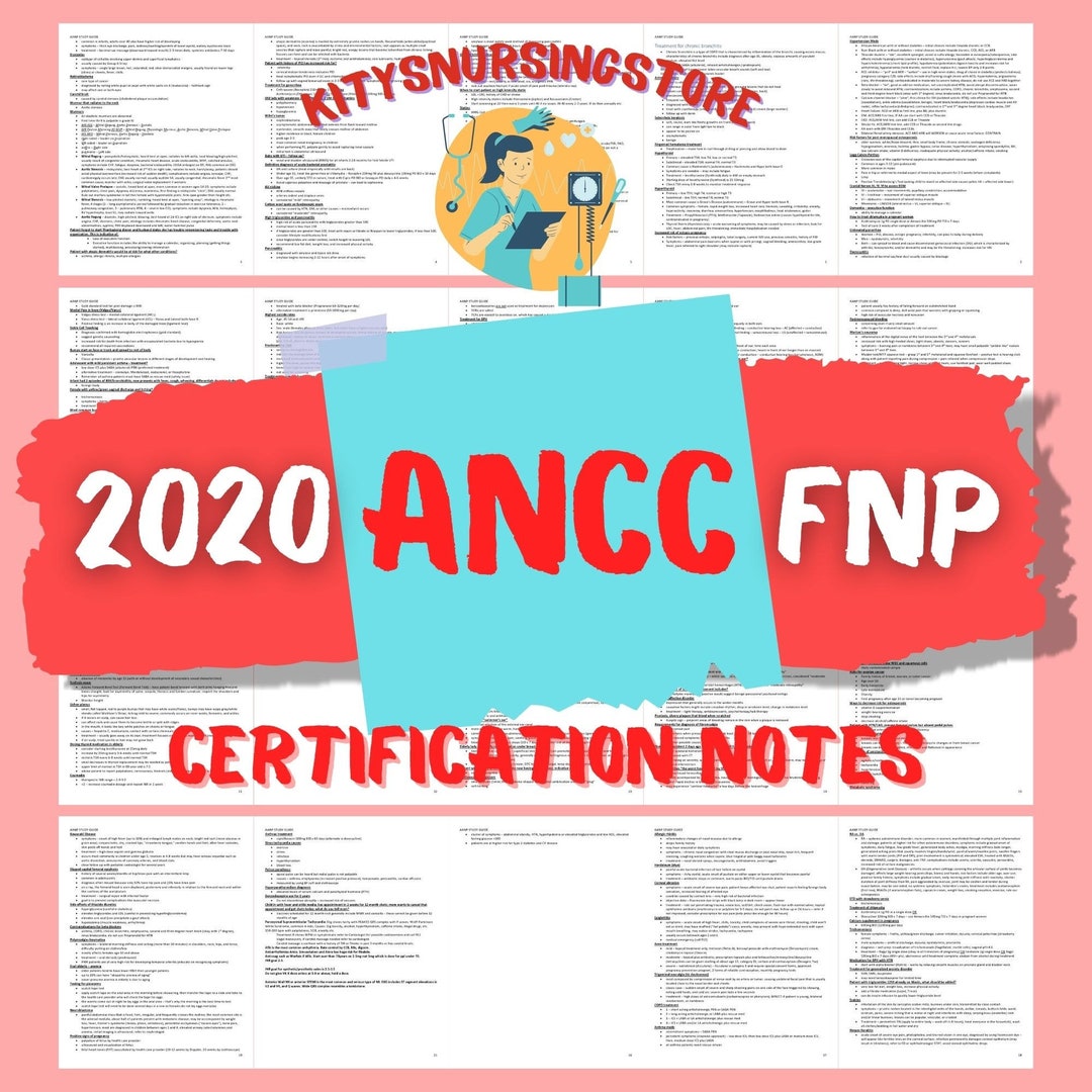 2020 ANCC Family Nurse Practitioner Certification Notes 19 Pages - Etsy