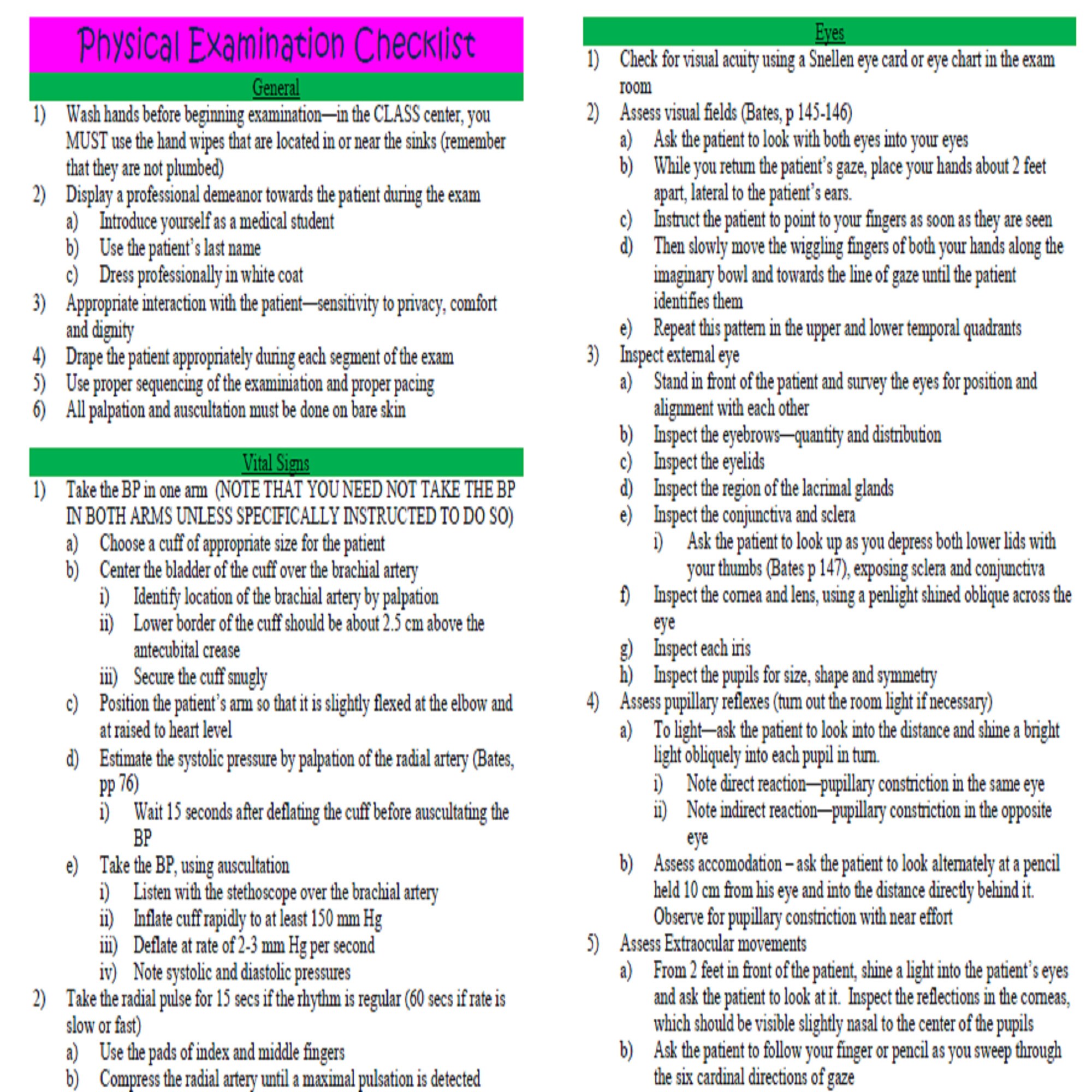 ADV. Physical Assessment Checklist Study Notes 4 Pages PDF Printable ...