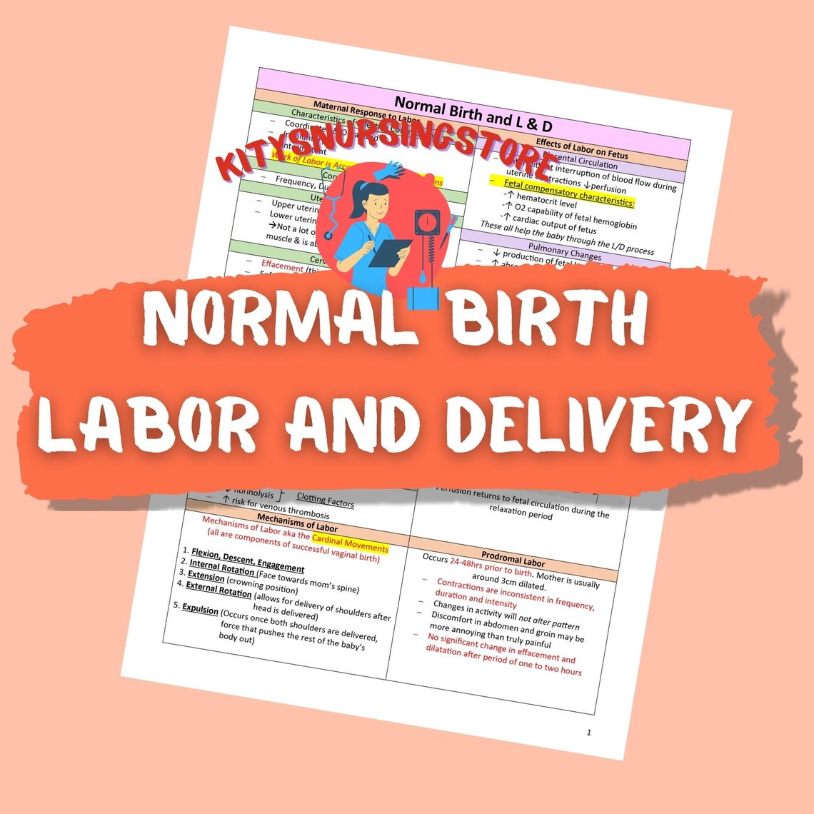 Normal Birth Labor and Delivery Study Notes 4 Pages - Etsy