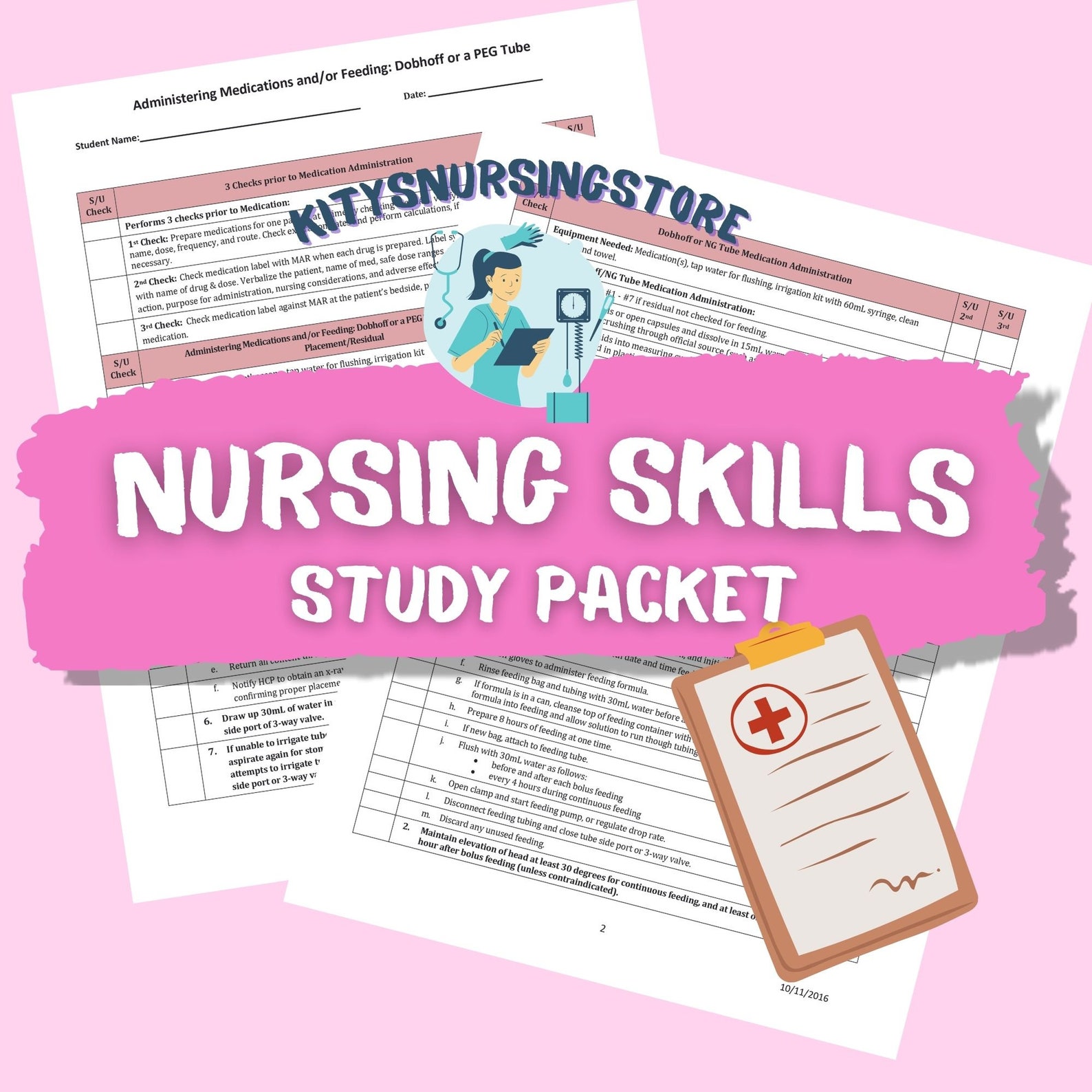 Nursing Skills Study Packet Skills Checklist Printable - Etsy