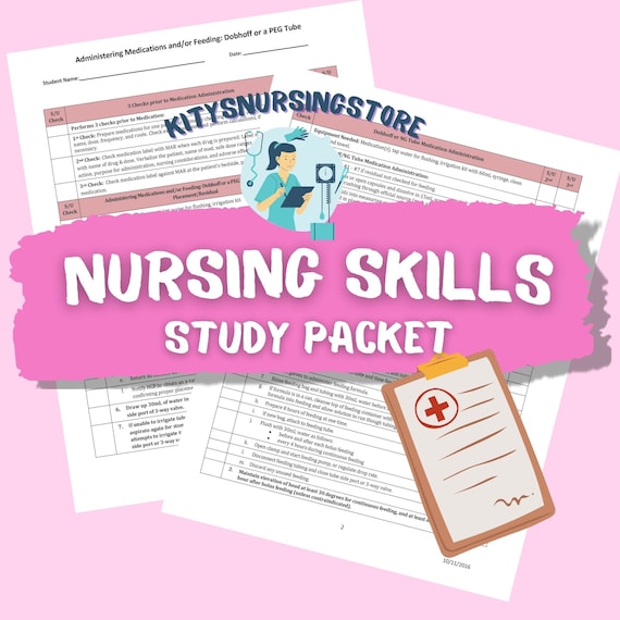 Nursing Skills Study Packet Skills Checklist Printable - Etsy