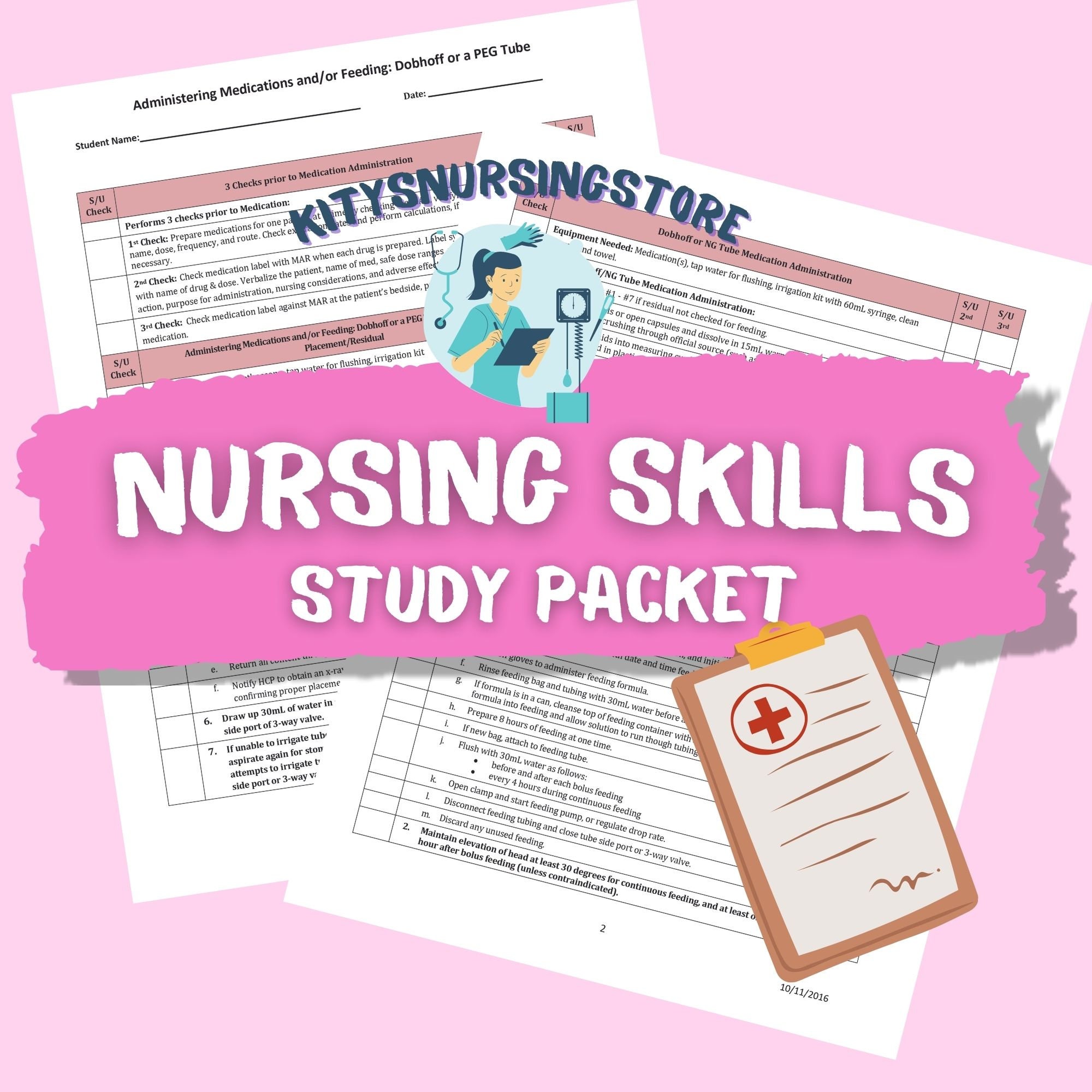 Nursing Skills Study Packet Skills Checklist Printable - Etsy