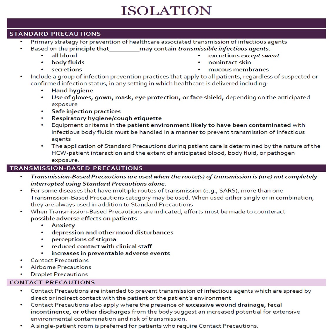 Isolation Precautions 2 Pages Pdf - Etsy