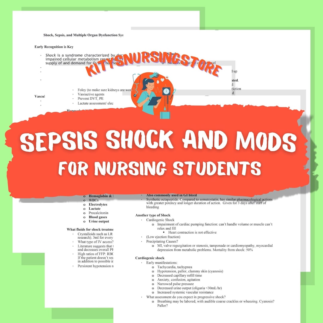 Sepsis, Shock and Mods Nursing Critical Care Notes 12 Pages - Etsy